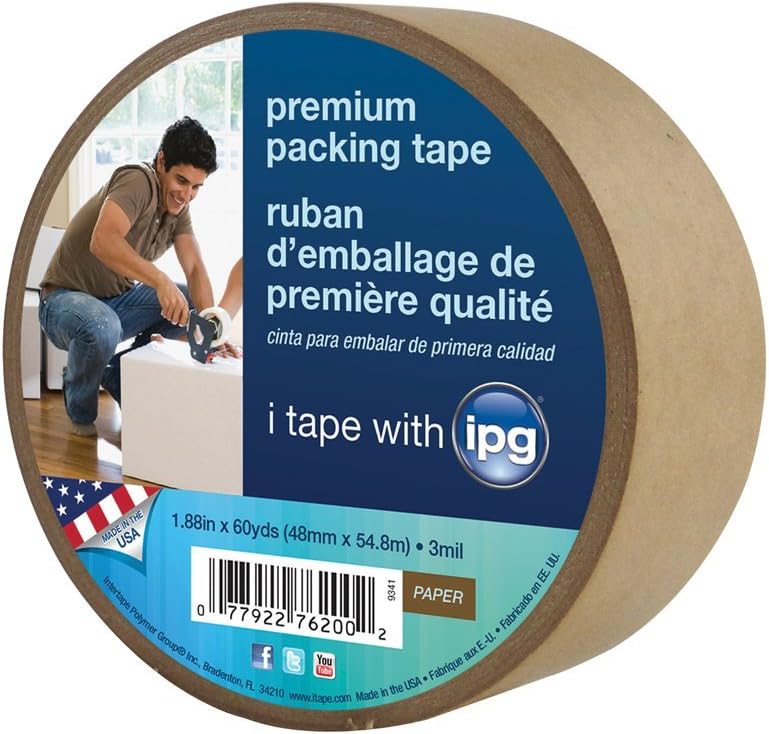 Amazon.com: IPG 9341 Kraft Paper Flatback Premium Packing Tape, 1.88" x ...