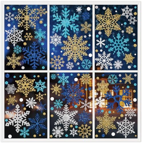 Amazon.com: XZENTIRA 525 PCS Winter Glitter Snowflake Window Clings - 9 ...