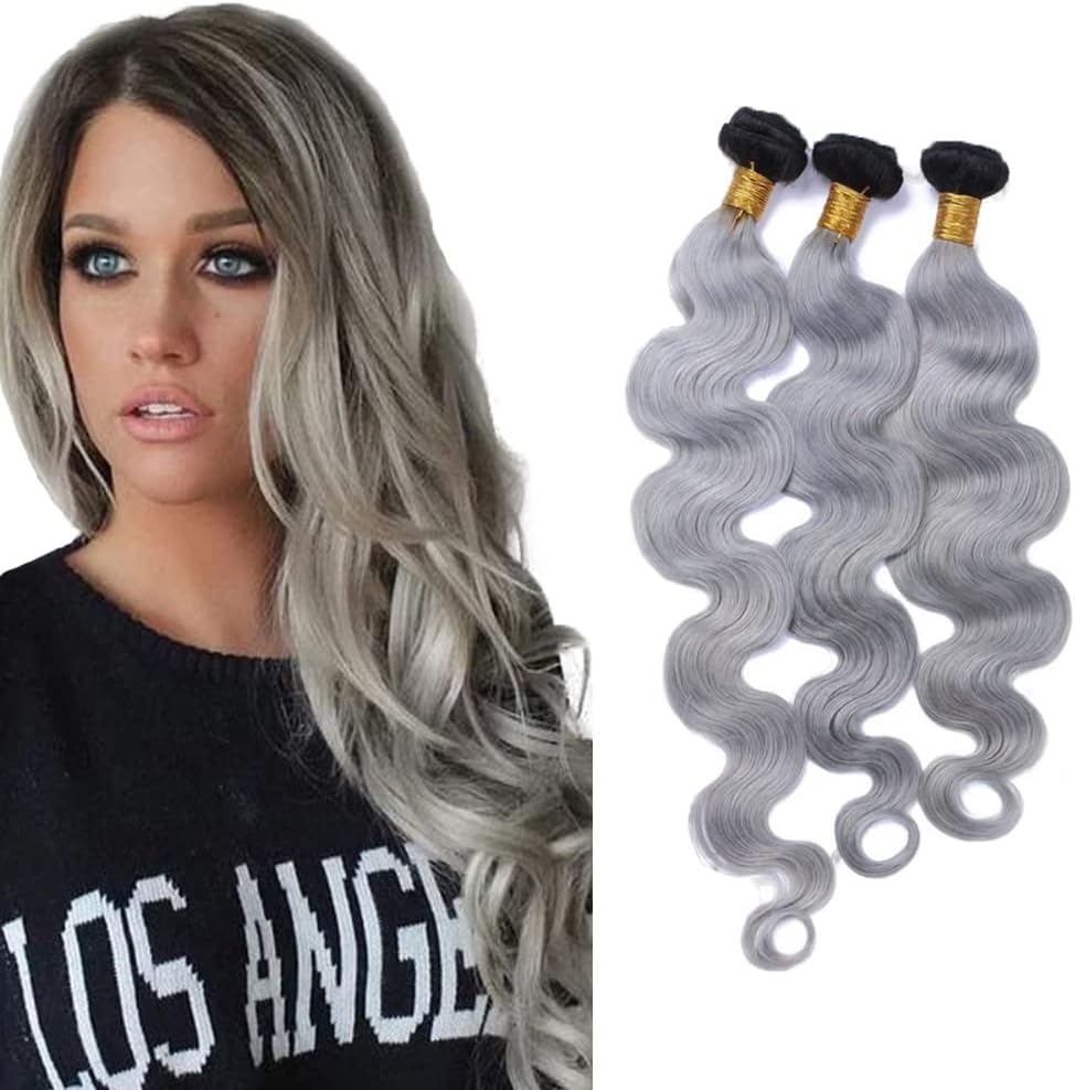 24 26 28 Inch Grey Bundles Human Hair 2 Tone 1b/Grey Ombre Bundles ...