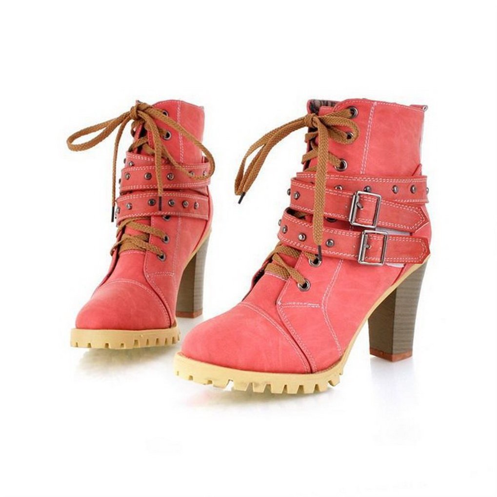 Amazon.com : Women Boots Style Lace Up High Heels, Motorcycle boots. (7 ...