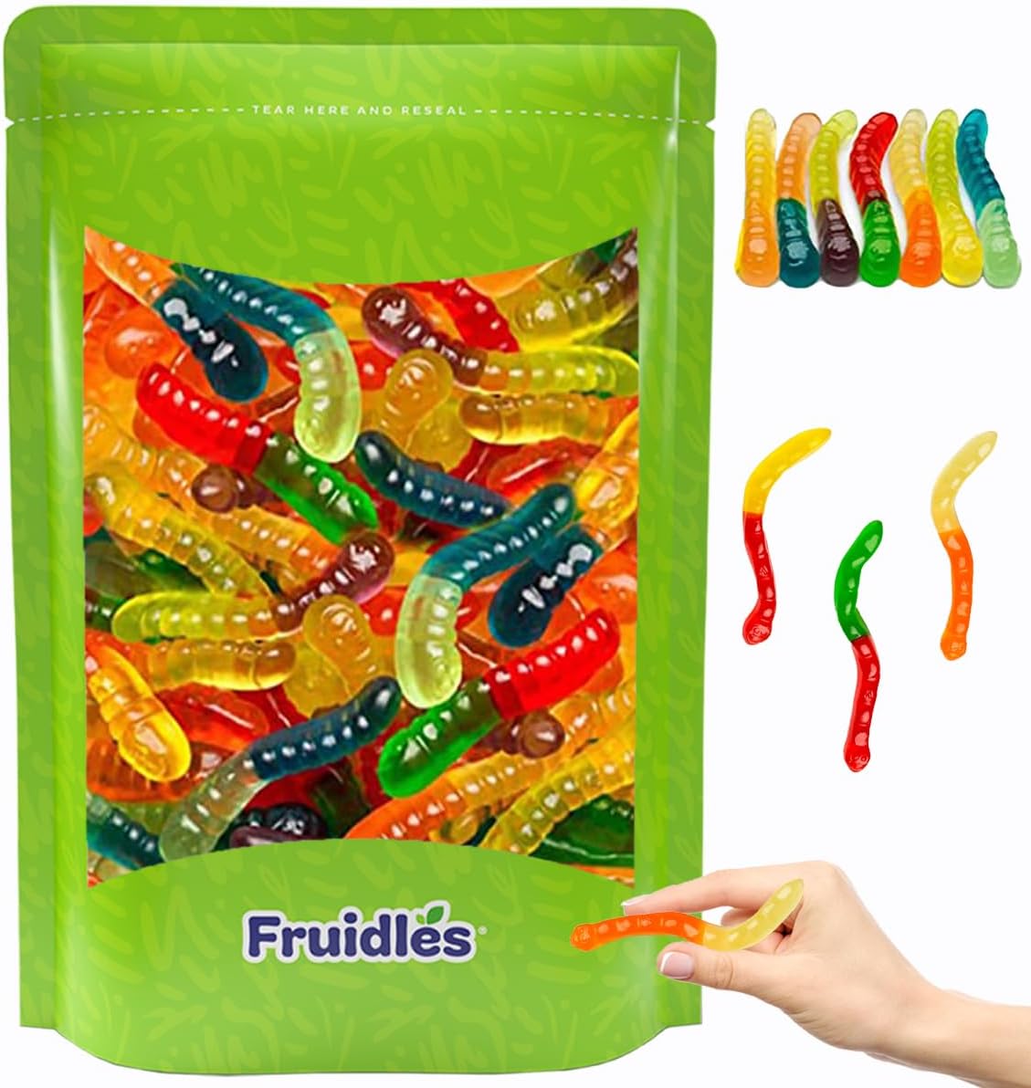 Amazon.com : Fruidles Large Gummi Worms Candy, Assorted Fruit Flavors ...