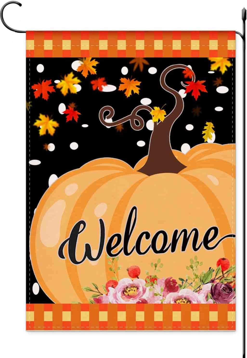 Amazon.com : Welcome Fall Garden Flag Autumn Pumpkin Thanksgiving Maple ...