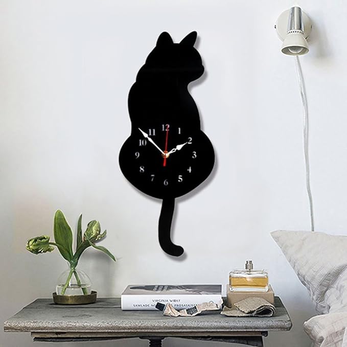Amazon.com: Topkey Wall Clock Creative DIY Cat Acrylic Wall Clock with ...