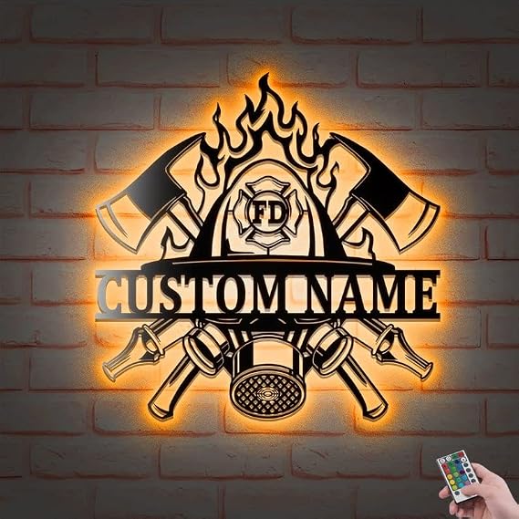 Amazon.com: Personalized Firefighter Metal Wall Art,Custom Fireman Name ...