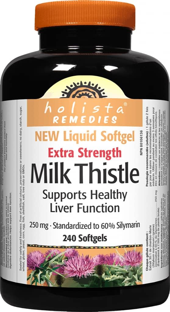 Amazon.com: Holista Extra Strength Milk Thistle 250 mg - 240 softgels : Health & Household