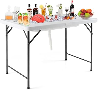Amazon.com: KOTEK Folding Ice Cooler Table with Drain and Skirt ...