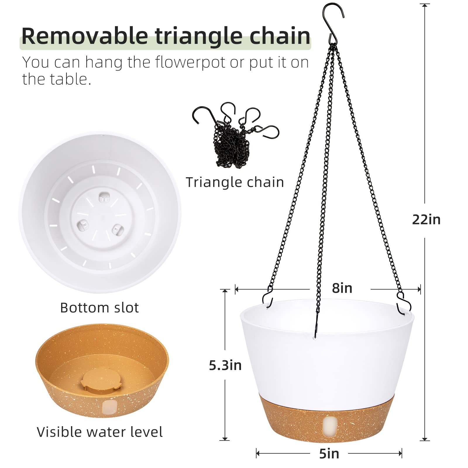 Snapklik.com : QCQHDU 8 Inch Hanging Planter, 2 Pack Self Watering Pots ...