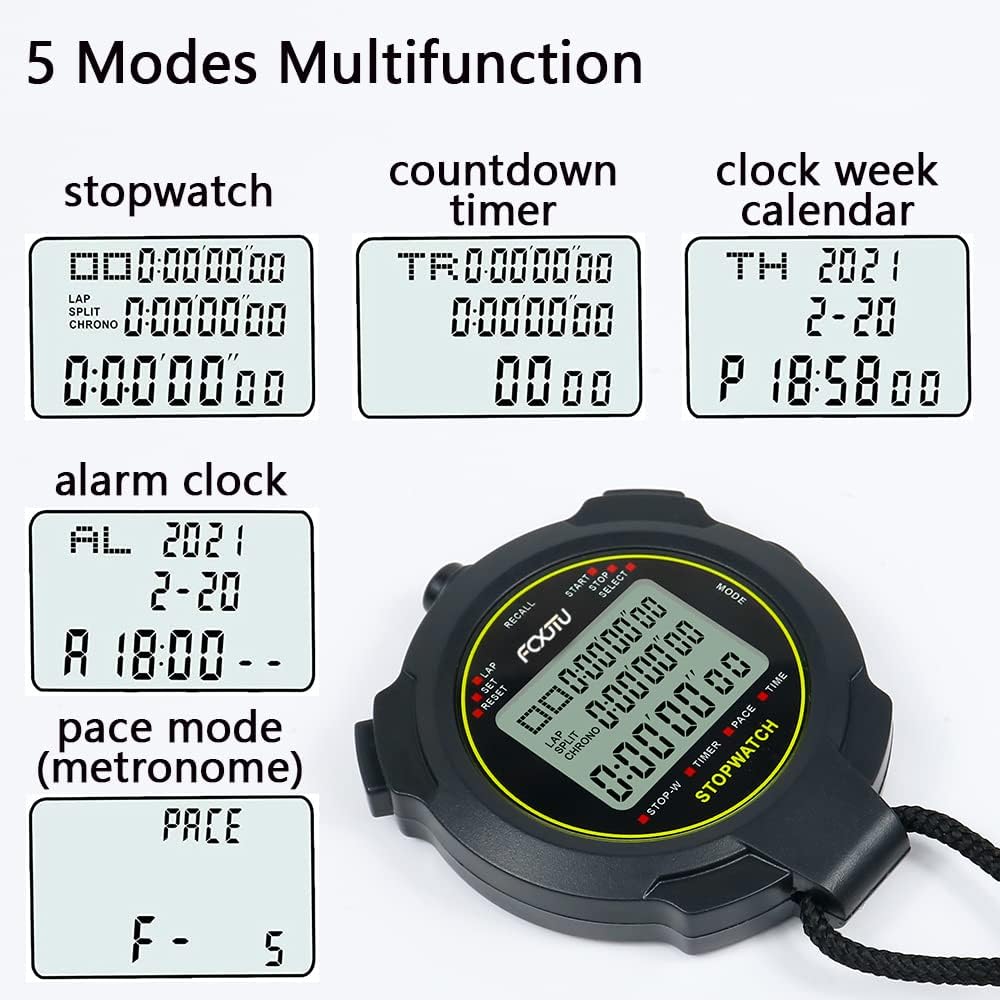 FCXJTU Digital Stopwatch Timer, 10Lap Memory Sports Stopwatch Count down Timer Waterproof ...