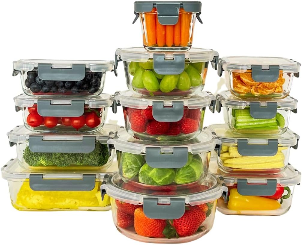 Amazon.com: VERONES 30 Pieces Glass Meal Prep Containers Set, Airtight ...