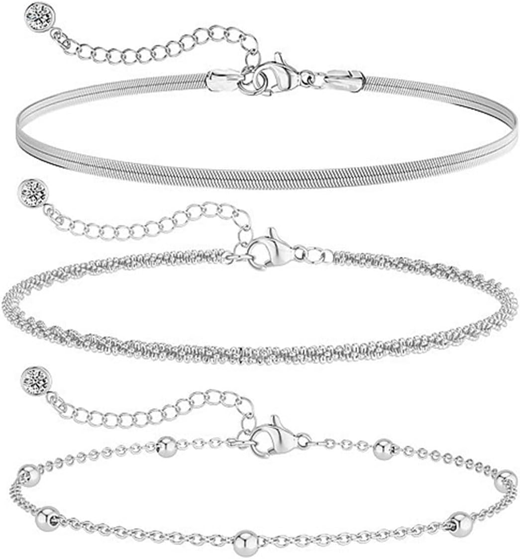 Amazon.com: UAIAGM 3 Pcs Silver Bracelets for Women Layered Bracelets ...