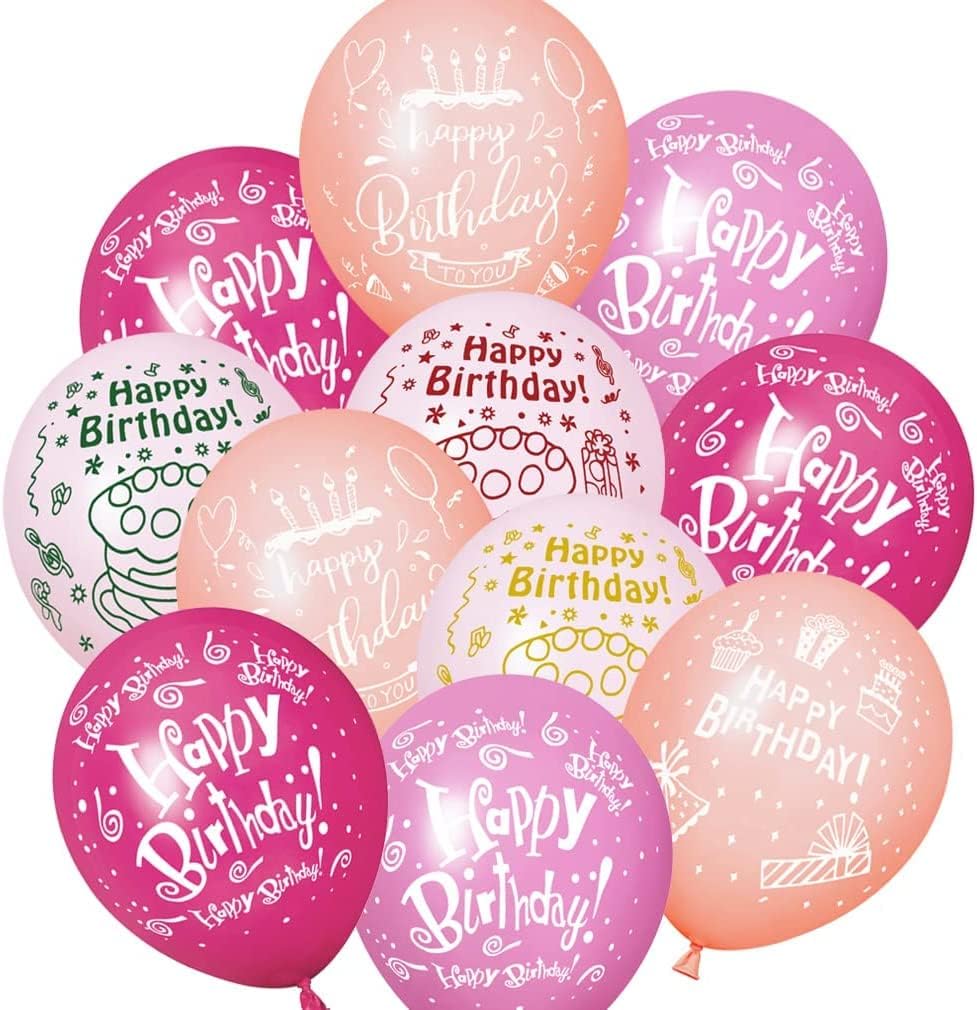 Amazon.com: 52 Pcs Pink Birthday Balloons with Birthday Party Pattern ...