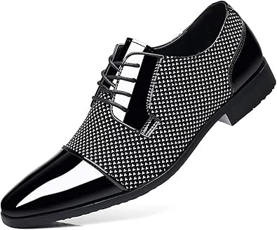Amazon.com | Men's Modern Cap Toe Patent Leather Tuxedo Dress Shoes ...
