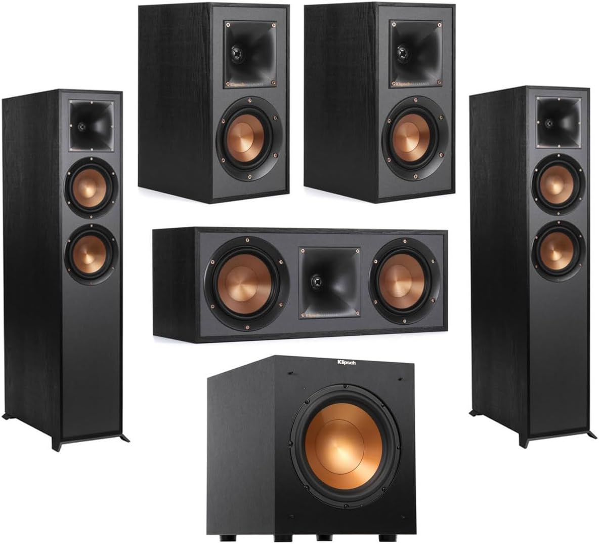 Amazon.com: Klipsch Reference R-625FA 5.1 Home Theater Pack, Black, Pair, Bundle with 2X R-41M ...