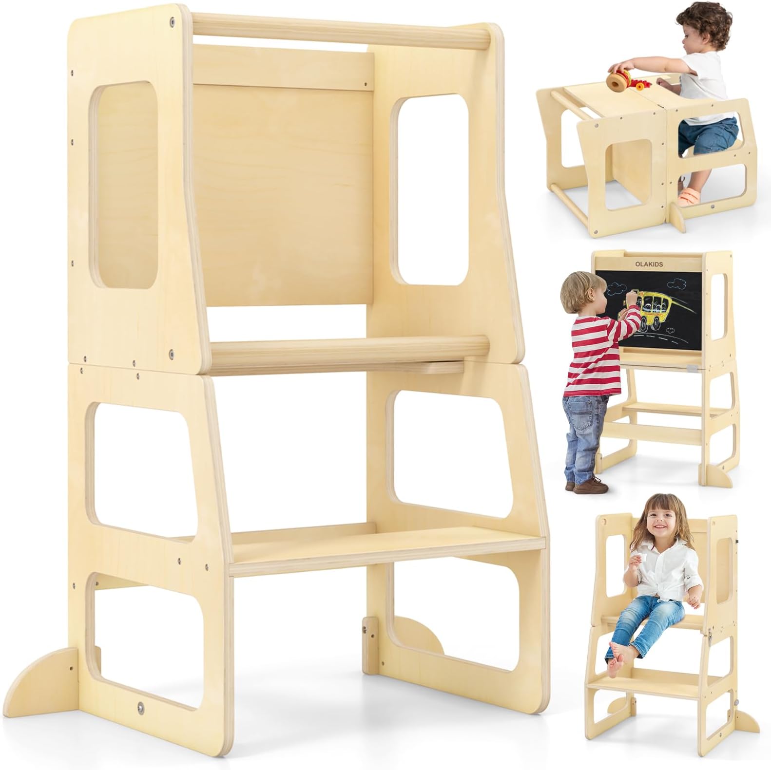 Amazon.com: OLAKIDS Toddler Tower, 4 in 1 Foldable Kitchen Stool ...