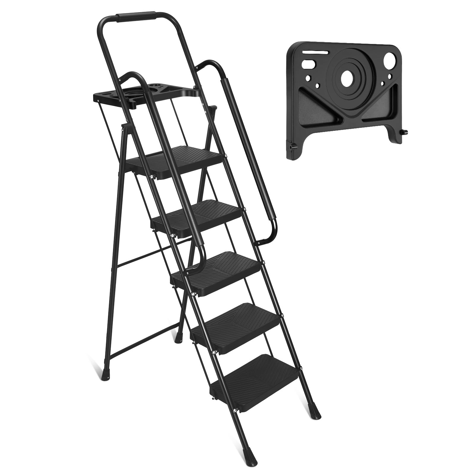 Delxo 5 Step Ladder with Tool Platform,5 Step Stool Folding Step Ladder ...