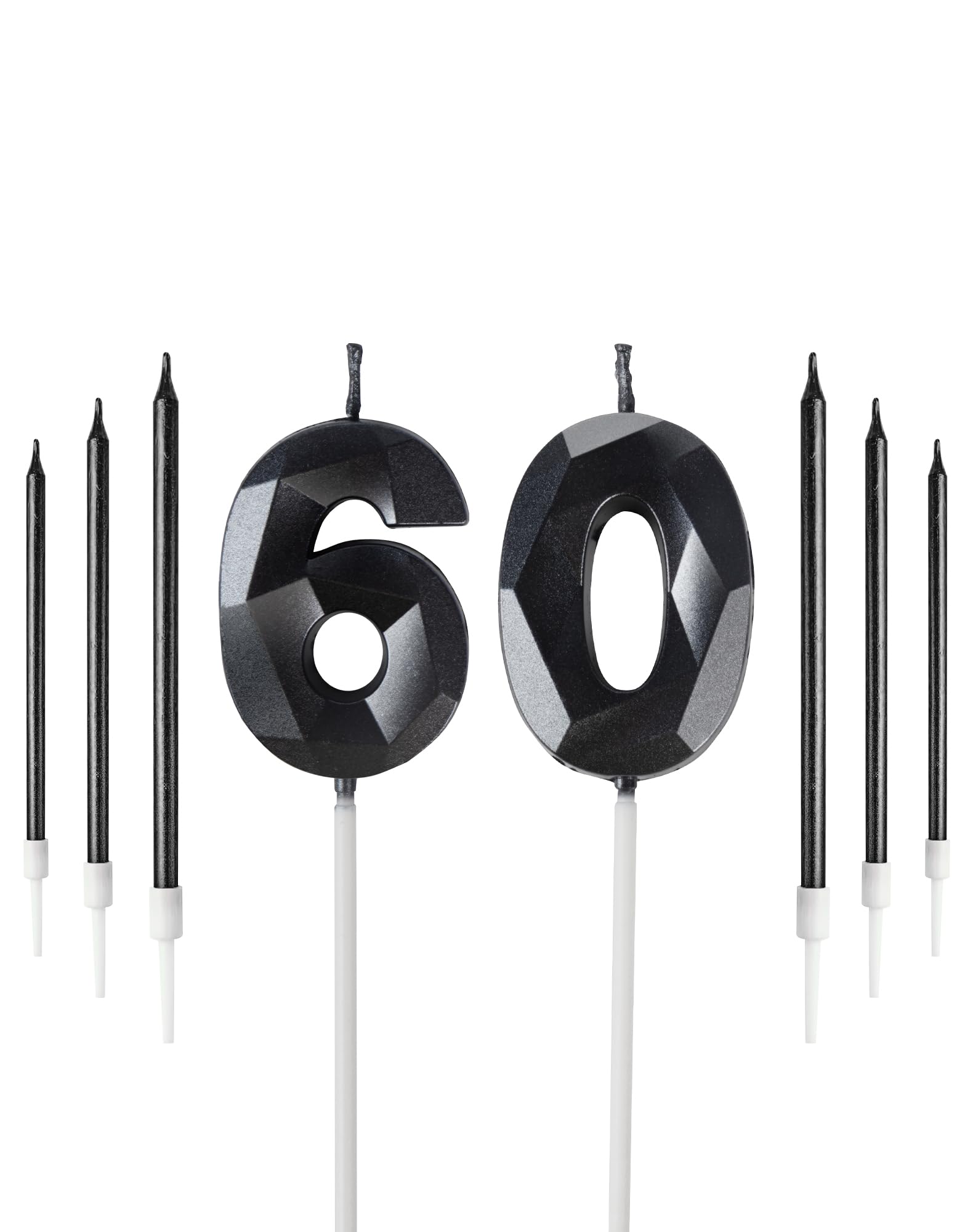 Amazon.com: Black Birthday Candles Number 60 Candle with 6pcs Long ...