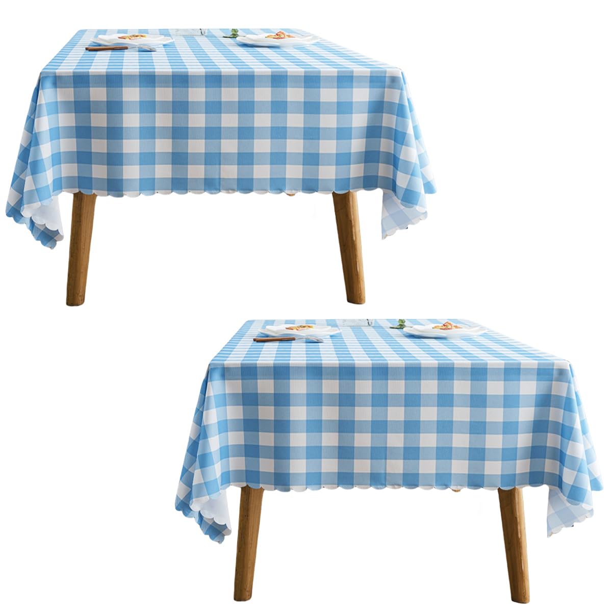 Amazon.com: MANGATA CASA 2Pcs Light Blue Gingham Tablecloth for ...