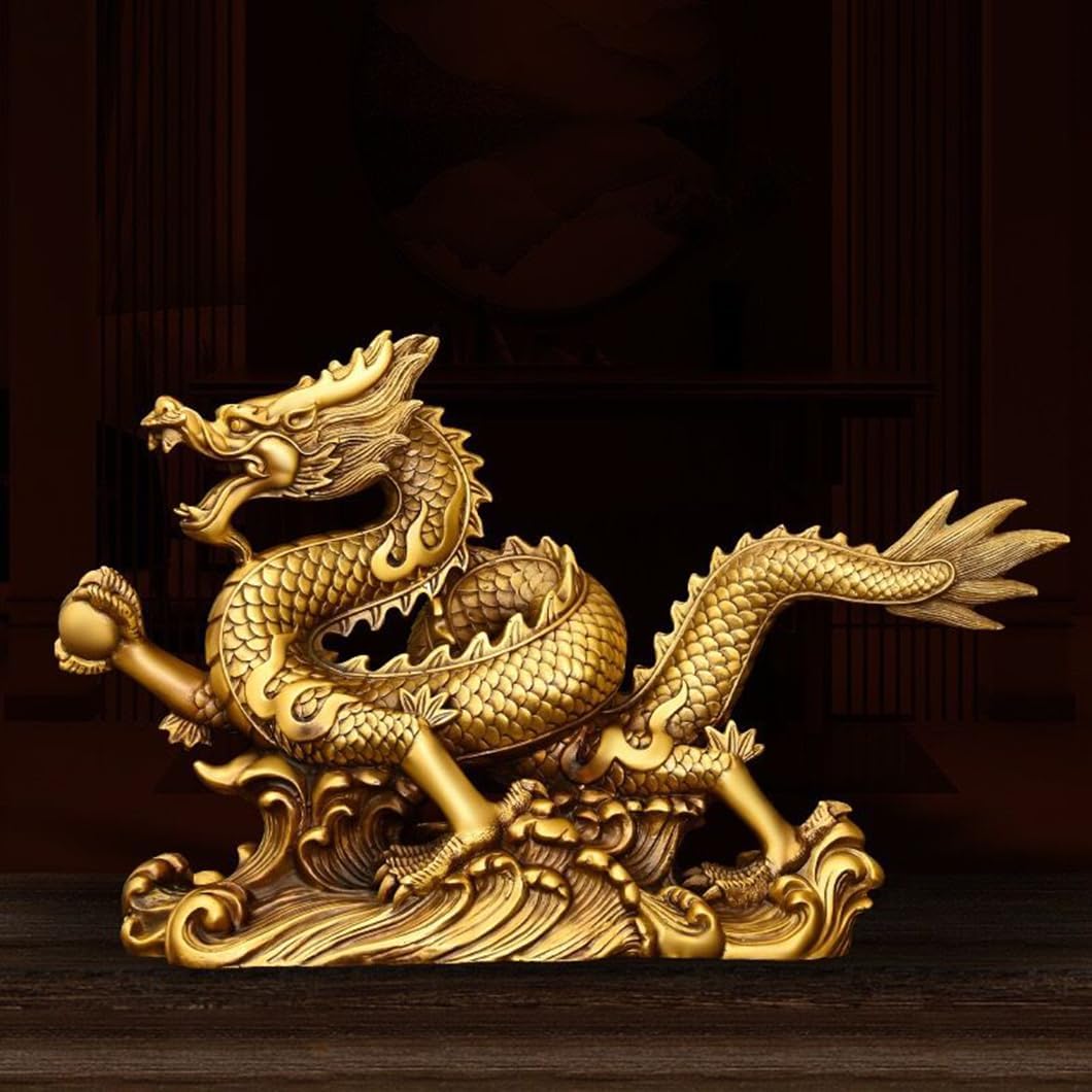 Amazon.com: FUNSXBUG Brass Chinese Feng Shui Dragon Statue Sculpture ...