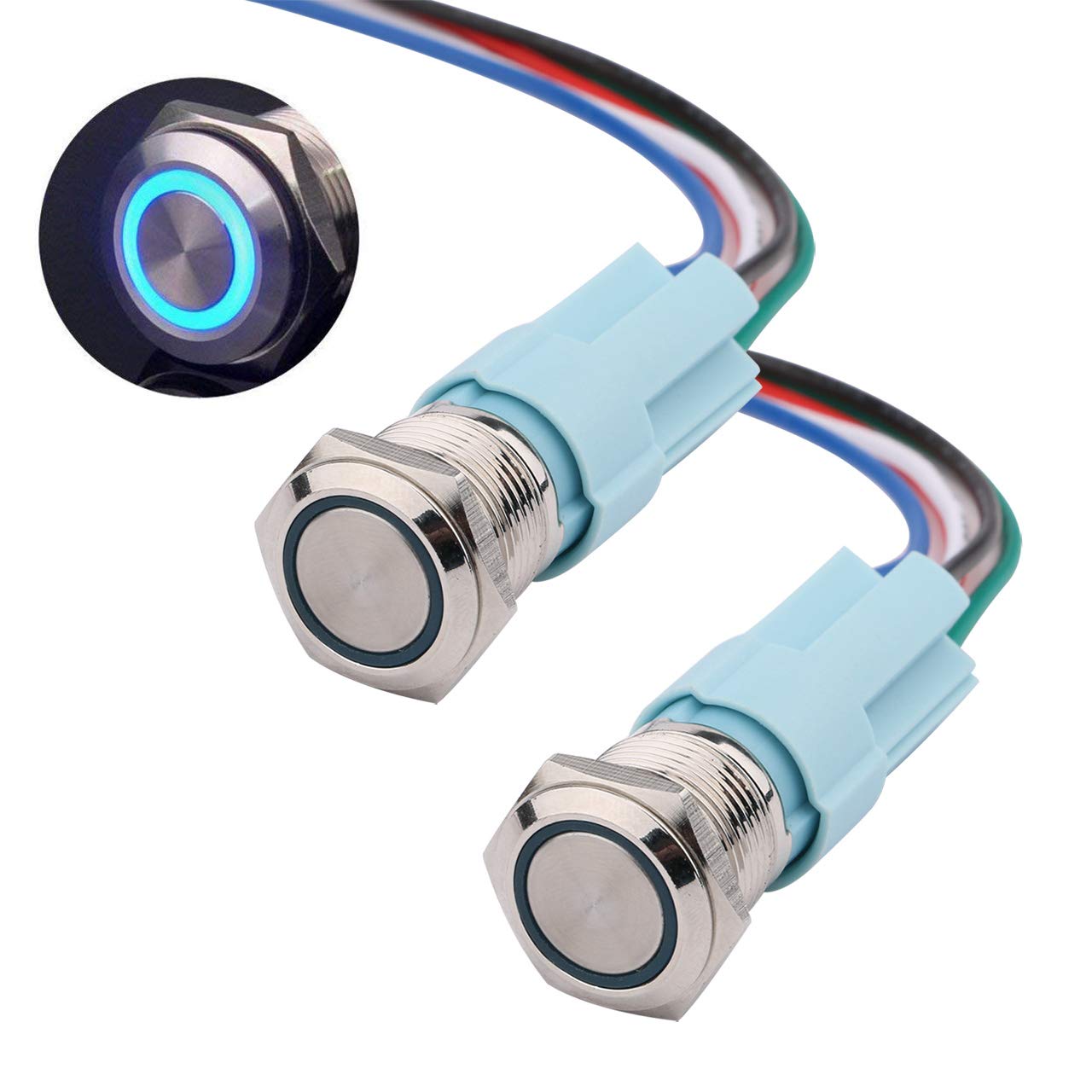 Pushbutton Switches,Sdootauto Push Button Switch 2 Pack Blue LED for ...
