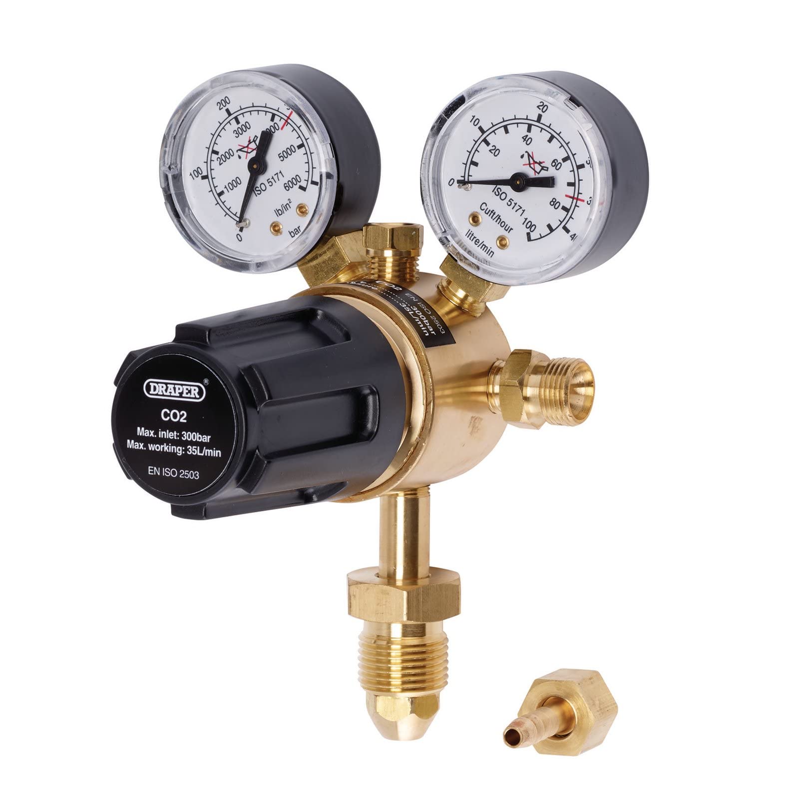 Draper 70147 Industrial Gas Bottle Regulator with Double Gauge, 300 bar ...