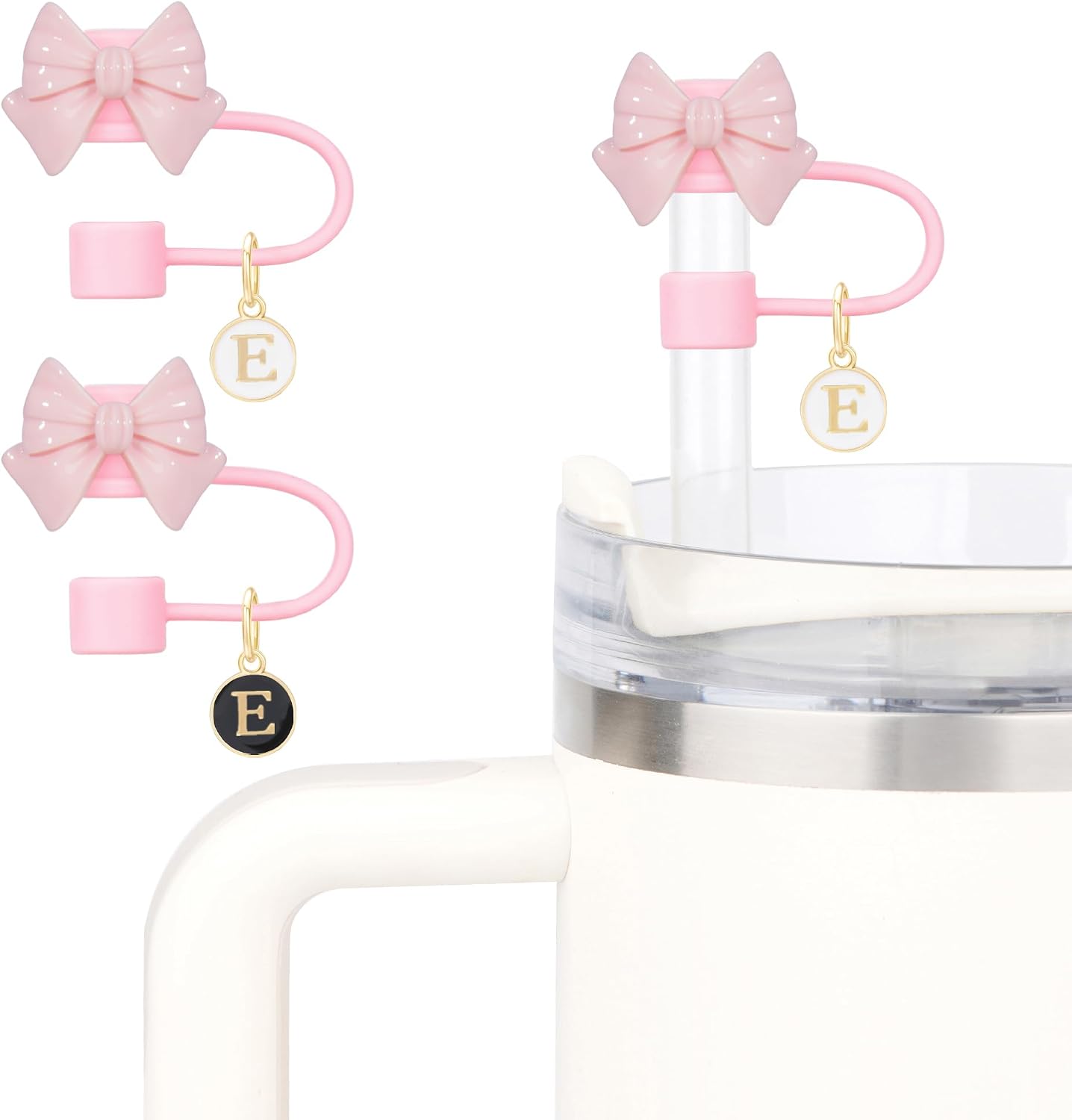 Amazon.com: Cute Bow Straw Cover for Stanley Cup With 2 Initial Letter ...
