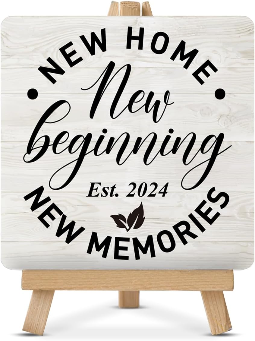 Amazon.com: VIYZZX New Home Sign Rustic New Home New Beginning New Memories Wood Sign with Easel ...