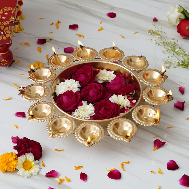 Buy Sanvatsar Present Golden Decorative Metal Diya Plate for Puja ...