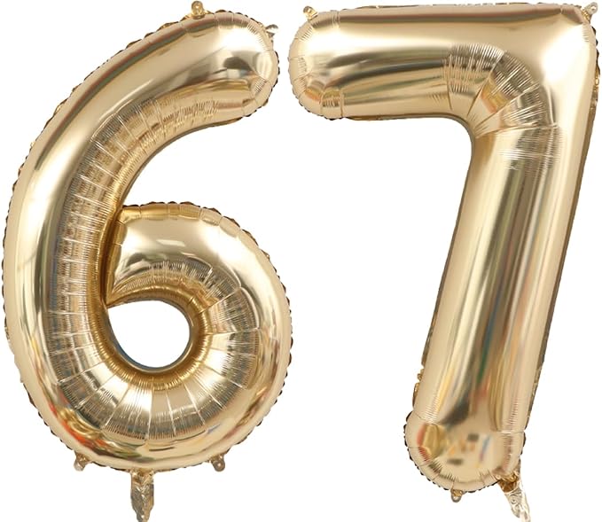 Amazon.com: 40 Inch Light Gold 67 Number Balloons White Gold Giant 76 ...