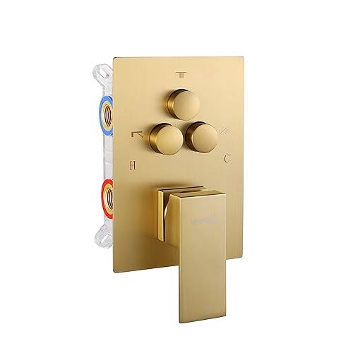 Snapklik.com : VANFOXLE Push Button Diverter Three Modes Shower Faucet Valve Brushed Gold