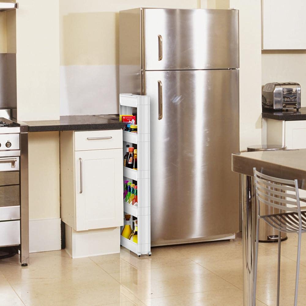 Yaheetech 5-Tier Slim Slide Out Kitchen Storage Trolley Cart, Rolling ...