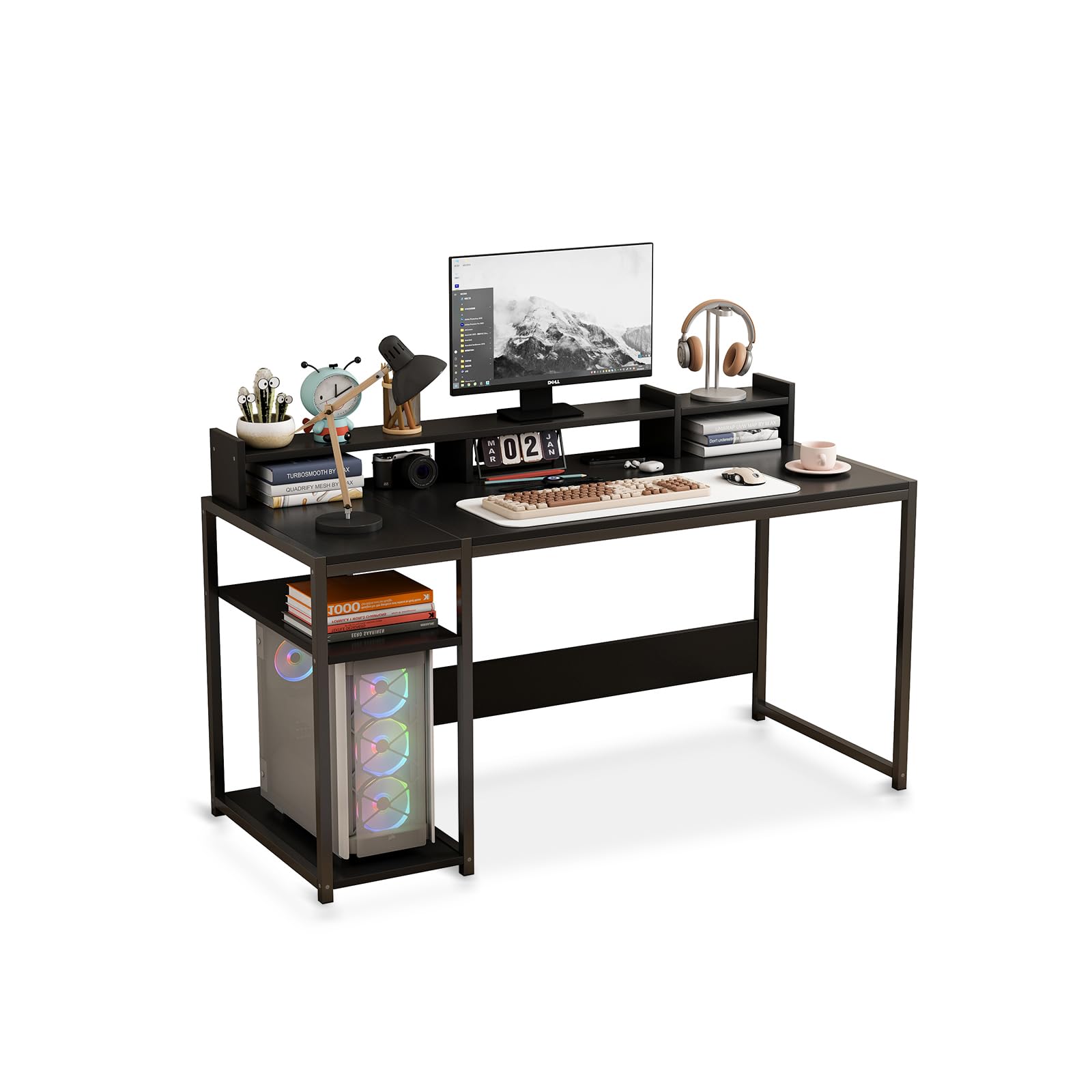 Jantens Home Office Desk with Hutch, Computer Desk with Storage Shelf ...
