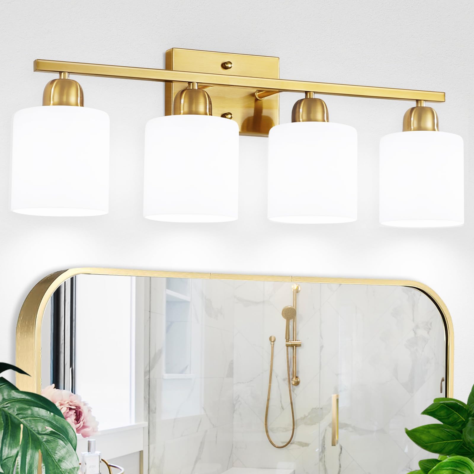 FAISHILAN 4-Light Gold Bathroom Light Fixtures, Gold Vanity Light with ...