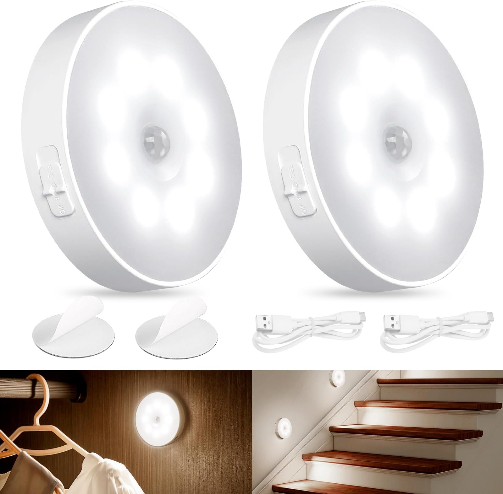 AiQInu Veilleuse Detecteur De Mouvement Interieur, Lot De 2 Lumière LED ...