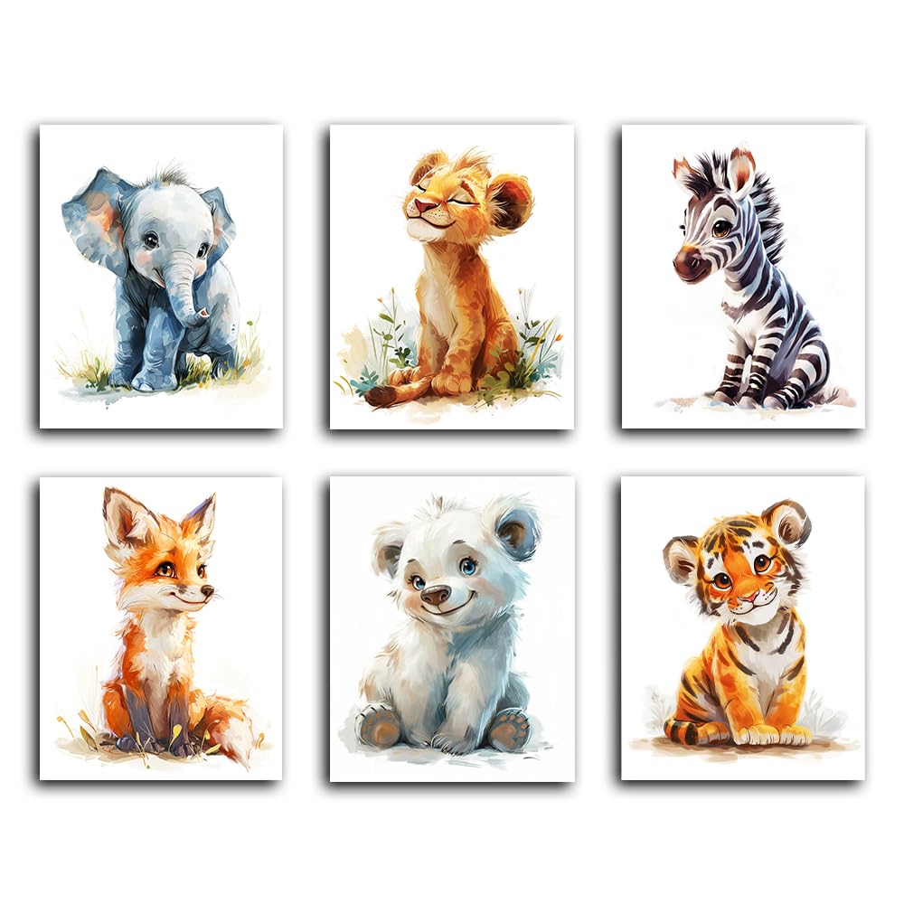 Amazon.com: Nursery Animal Wall Decor - Set of 6 - Cute Baby Animals ...