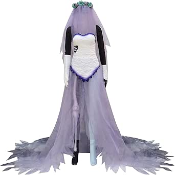Amazon.com: Howenlthy Womens Corpse Bride Cosplay Costume Emily Wedding ...