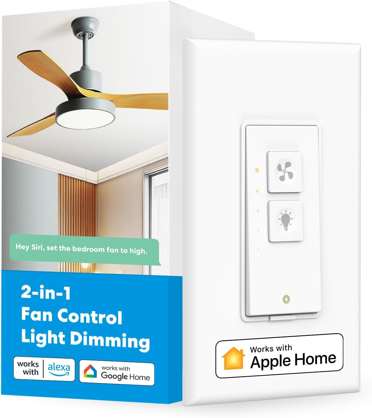 meross Smart Ceiling Fan Control and Dimmer Light Switch, Supports ...