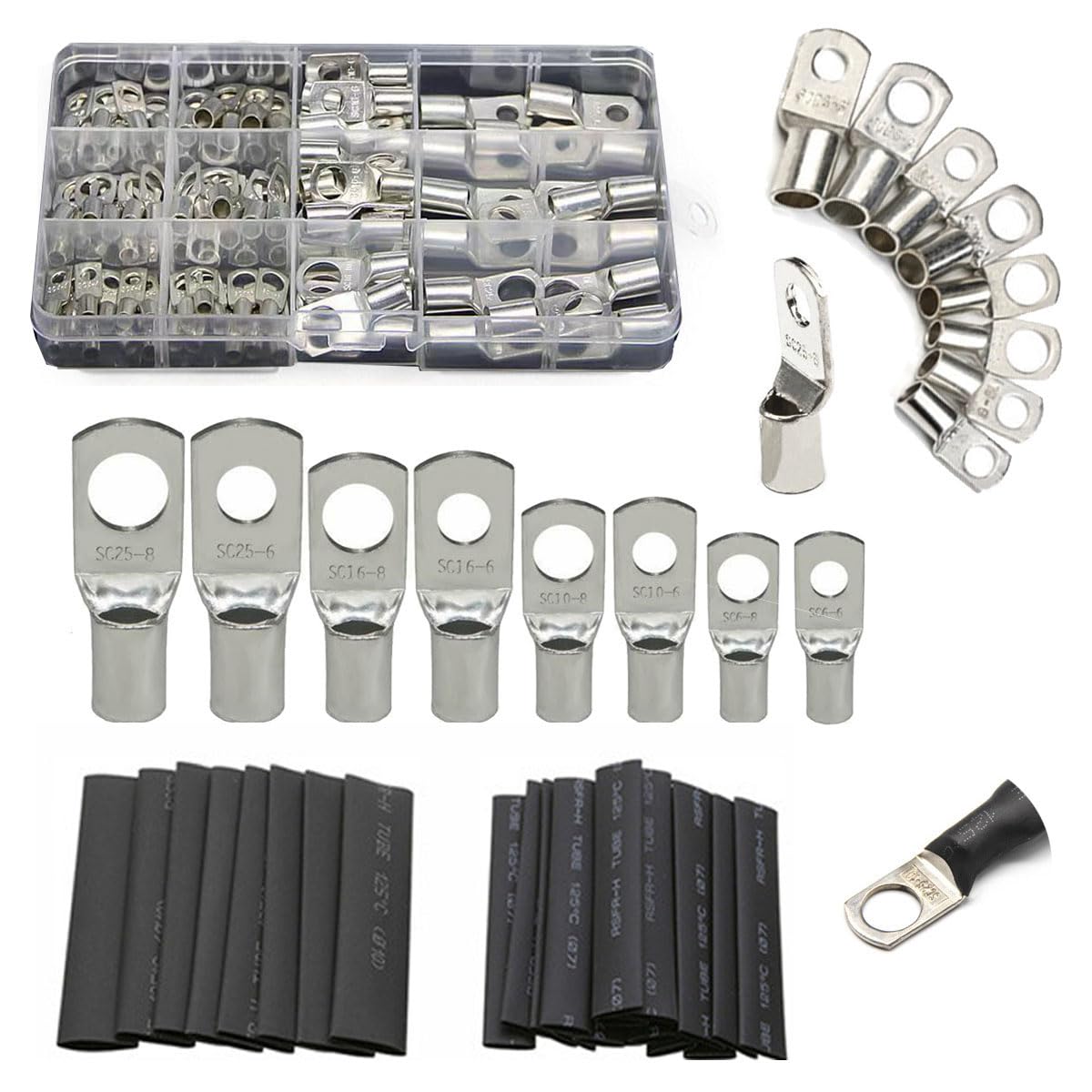 Bolt Hole Tinned Copper Terminals Kits, TuoYi 220pcs Wire terminals ...