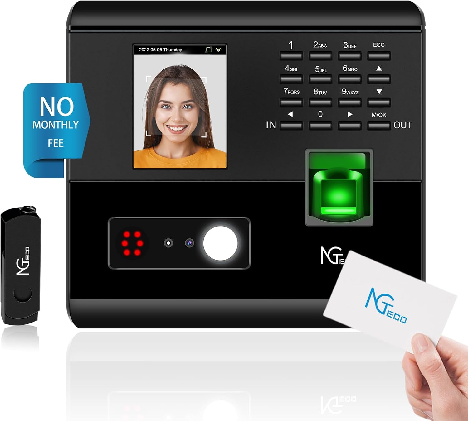 NGTeco Time Clocks for Employees Small Business, 2.4GHz WiFi Time Clock ...