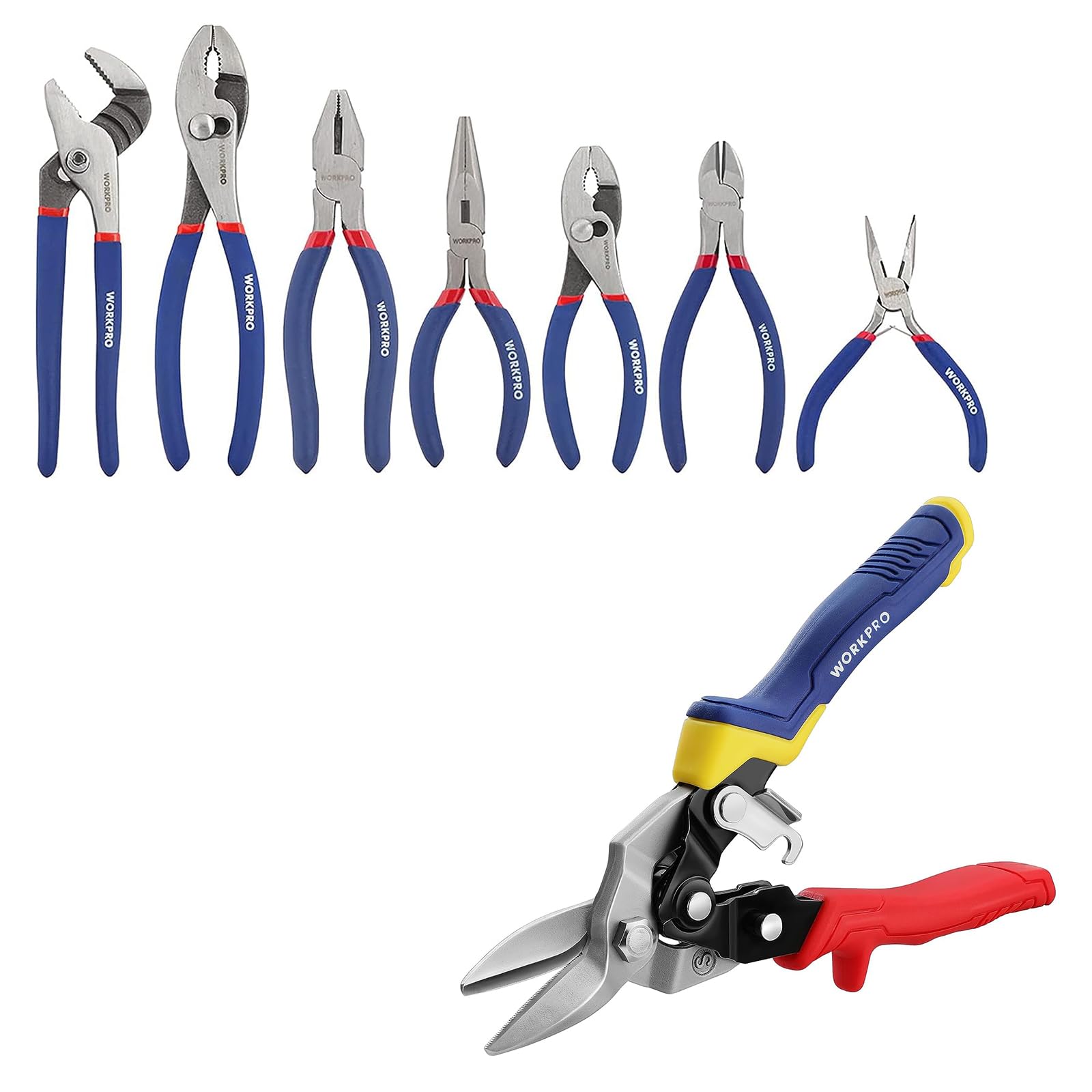 WORKPRO 7-piece Pliers Set & 8 Inch Aviation Snips - Amazon.com