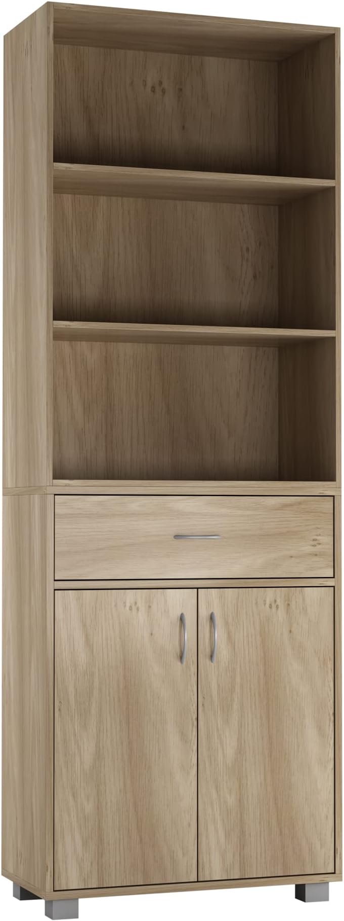 COSTWAY Wooden Bookcase, 155cm Tall Bookshelf with 4 Open Cubes, 2-Door ...