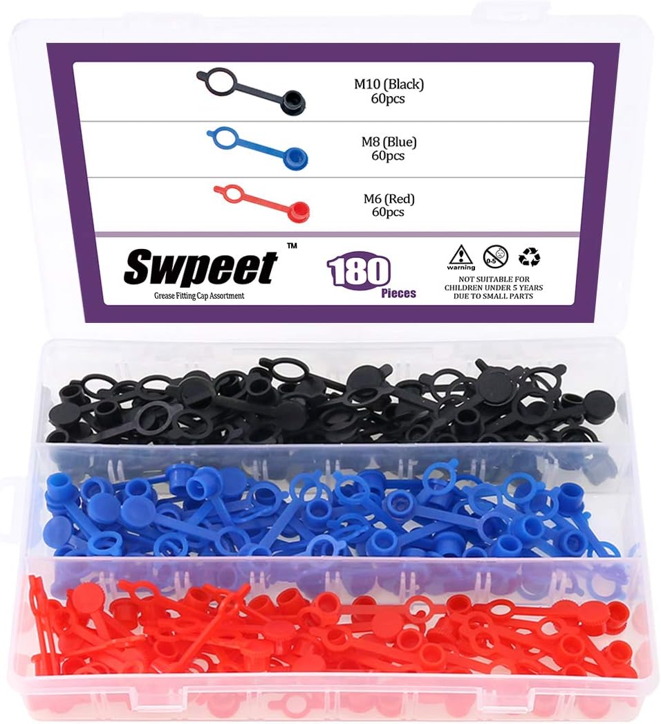 Swpeet 300Pcs Plastic Grease Fitting Cap Assortment, Grease Zerk ...