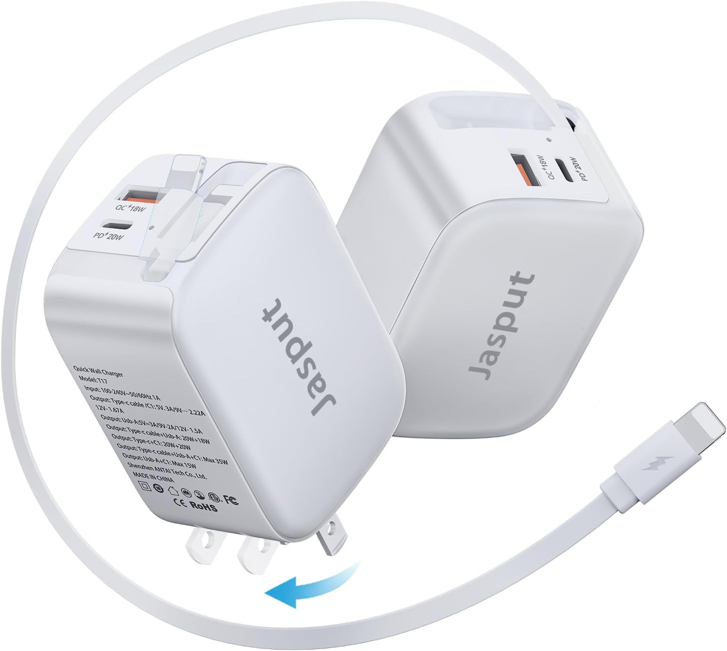 Amazon.com: Retractable Wall Charger, 40W Fast Retractable Phone Charger Wall Plug with ...