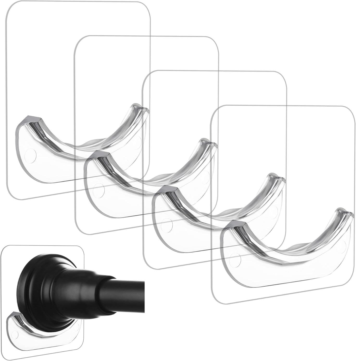 Amazon.com: Amuille 4 pack Adhesive Shower Curtain Rod Holder, Shower ...