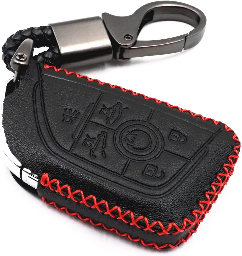 Amazon.com: MJKEYAuto Black Leather 6 7 Buttons Remote Key Fob Cover ...