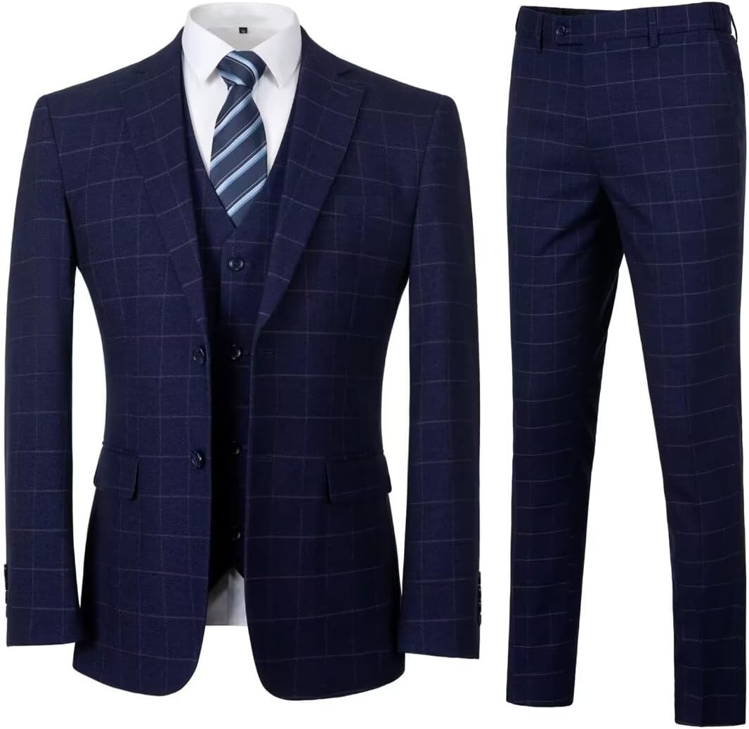 Men's Plaid Suits 3 Piece Slim Fit Suits for Men Checked Suit Men ...