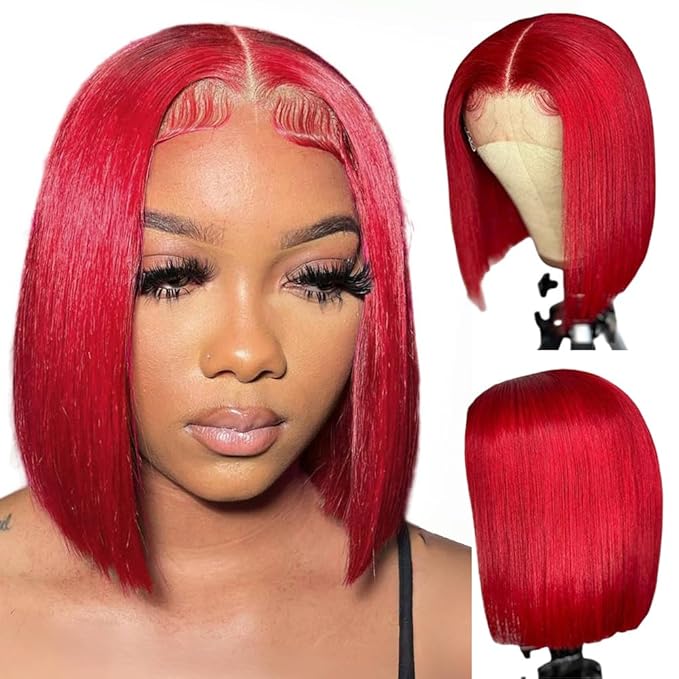 Amazon.com : Red Lace Front Wigs Human Hair Red Bob Wigs Human Hair Pre ...