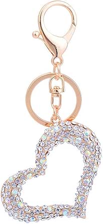 Reizteko Bling Crystals Heart Ring Circle Shape Keychains Glitter Key ...