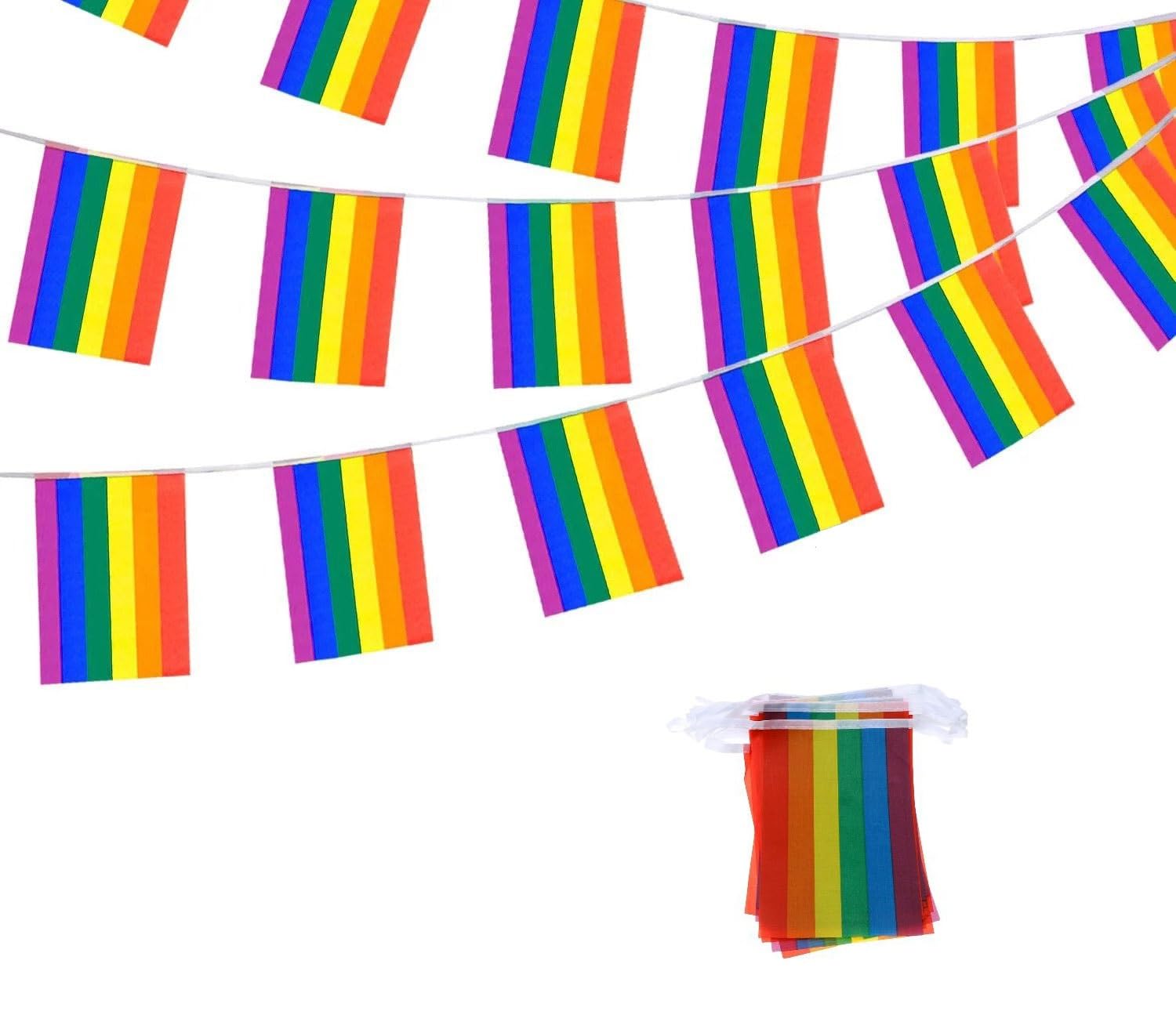 1 x Gay Pride Flag Bunting, 10m with 25 Pennant Flags, LGBTQ Rainbow ...