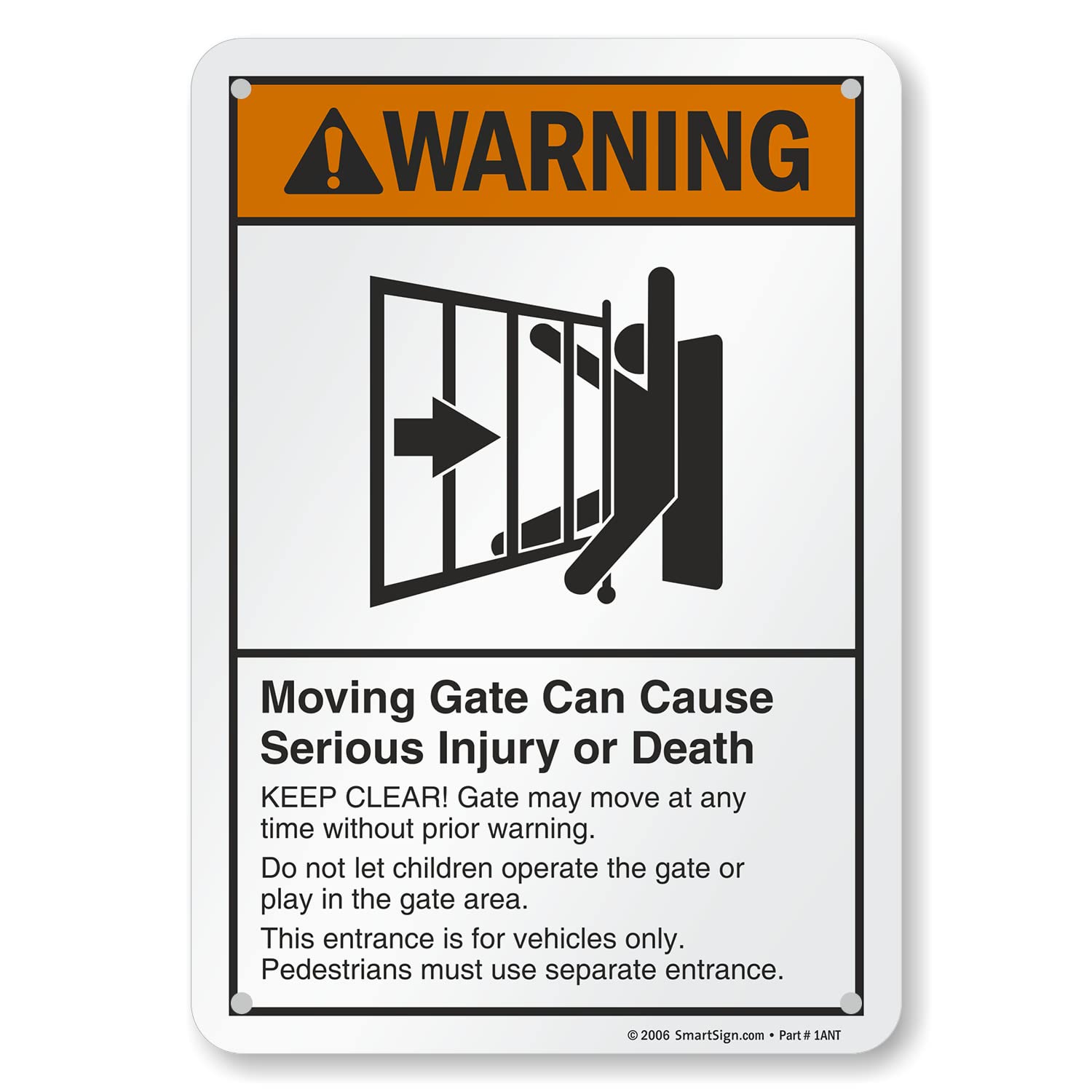 SmartSign Aluminum Sign, Legend"Moving Gate Can Cause Serious Injury or ...