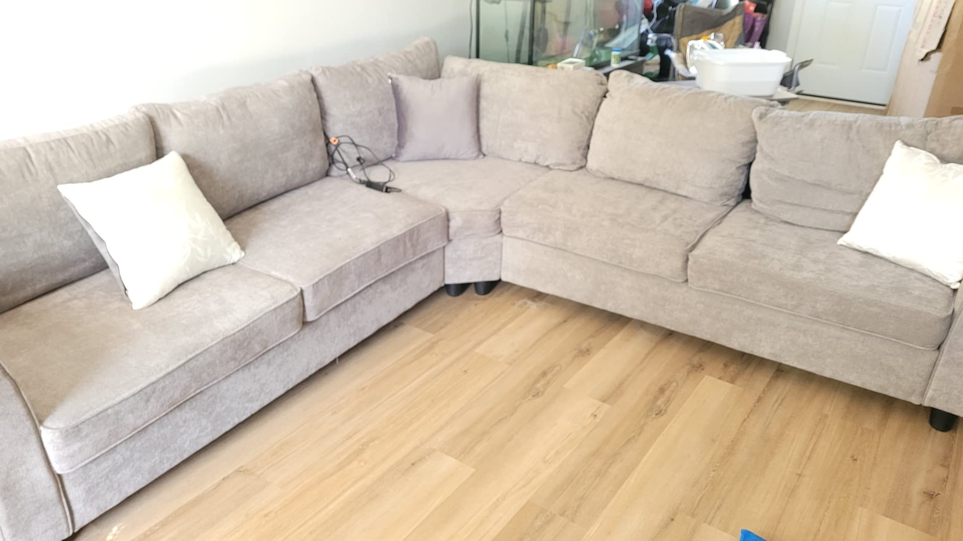 $32/mo - Finance ATY 100" Sectional Sofa with 3 Pillows, Modern Rivet ...